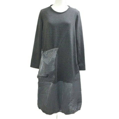 【中古】ビゼ BIZE 美品 バルーンワンピース ロング ストライプ 切替 長袖 グレー /X レディース 【ベクトル 古着】 260626表記サイズサイズなし（実寸サイズをご確認下さい）実寸サイズ肩幅：34cm　身幅：45cm　袖丈：59...