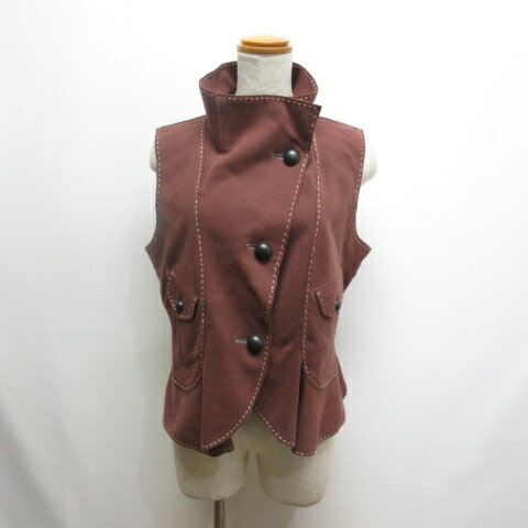 【中古】ジャンニロジュディチェ GIANNI LO GIUDICE スタンドカラー ステッチ フェルト ベスト 42 茶 ブラウン ウール混 アンゴラ混 裏地付き レディース 【ベクトル 古着】 260217表記サイズ42実寸サイズ身幅：4...