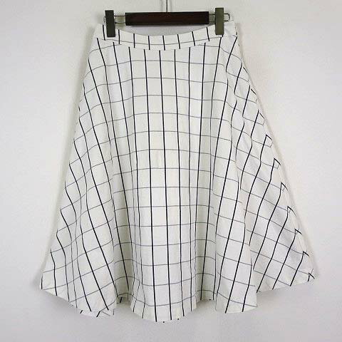 【中古】グリーンレーベルリラクシング ユナイテッドアローズ green label relaxing sporting&style スカート フレア グラフチェック ストレッチ コットン ひざ丈 M 白 ホワイト 黒 ブラック レディース ...
