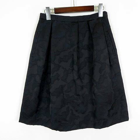 【中古】49アベニュー ジュンコシマダ 49AV. junko shimada スカート フレアスカート 総柄 タックプリーツ ひざ丈 M 38 黒 ブラック レディース 【ベクトル 古着】 230821ブランド49アベニュー ジュンコシマ...