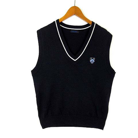 【中古】FUJI YACHT ベスト チルデンニット ウール ワッペン 刺繍 L 紺 ネイビー オフ白 水色 レディース 【ベクトル 古着】 260113表記サイズL ※実寸サイズのご確認をお願い致します。実寸サイズ身幅：50cm　着丈：5...