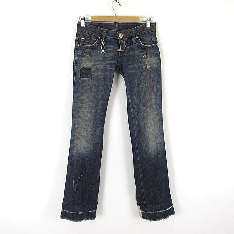 【中古】ディースクエアード DSQUARED2 デニムパンツ Faith Flared Denim ジーンズ ジーパン フレア ヴィンテージ ダメージ加工 メタルチャーム S 38 インディゴブルー レディース 【ベクトル 古着】 2602...