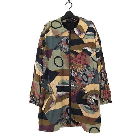 【中古】L.BATES エル ベイツ USA製 希少 90’S 80’S ヴィンテージ ジャケット ジップジャケット 古着 セーラーカラー 変形 幾何学柄 L ブラウン ベージュ 黒 ブラック メンズ 【ベクトル 古着】 260508表記サ...