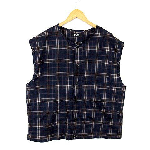 【中古】kutir クティール ベスト タータンチェック オーバーサイズ ストレッチ M 紺 ネイビー マルチカラー メンズ 【ベクトル 古着】 260602表記サイズM ※オーバーサイズシルエットになりますので実寸サイズのご確認をお願い致...