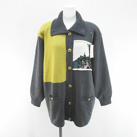 【中古】未使用品 AVUE D'OEIL 風景柄 長袖 カーディガン ニット ミディアム丈 45 灰系 グレー 裏地 タグ付 レディース 【ベクトル 古着】 251024表記サイズ45実寸サイズ肩幅：47cm　身幅：59cm　着丈：66cm...