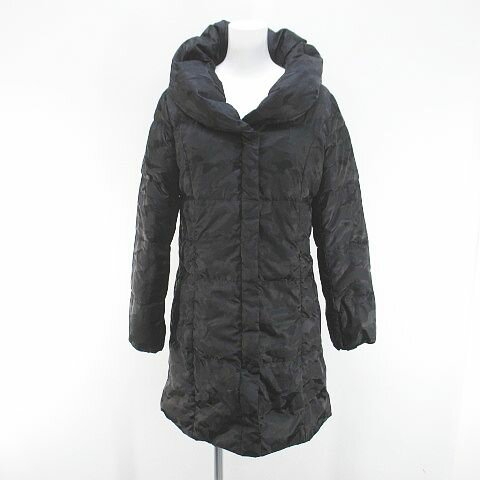 【中古】HONESTY 迷彩柄 カモフラ ダウンコート ロング丈 比翼 1 黒系 ブラック ジップアップ 裏地 レディース 【ベクトル 古着】 251124表記サイズ1実寸サイズ肩幅：40cm　身幅：51cm　袖丈：60cm　着丈：84cm...