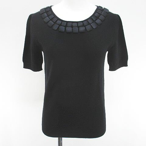 【中古】フィロソフィーディアルベルタフェレッティ PHILOSOPHY di ALBERTA FERRETTI 半袖 ニット セーター 40 黒系 ブラック イタリア製 リブ 毛 ウール レディース 【ベクトル 古着】 251127ブランド...