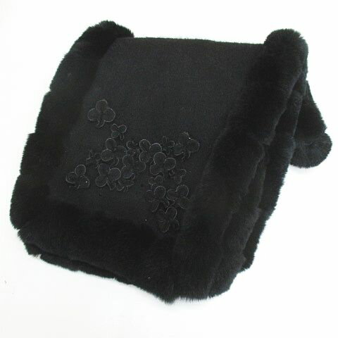 【中古】アンテプリマ ANTEPRIMA カシミヤ ウール マフラー ストール ラビットファー 黒系 ブラック 花 モチーフ ラインストーン ファッション小物 レディース 【ベクトル 古着】 251201ブランドアンテプリマ ANTEPRI...