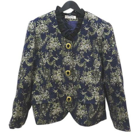 【中古】L'AUBE du NONA 長袖 ジャケット 13 紫系 パープル フリル衿 取り外し 花柄 ラメ 飾りボタン レディース 【ベクトル 古着】 251208表記サイズ13実寸サイズ肩幅：43cm　身幅：52cm　袖丈：54cm　着...