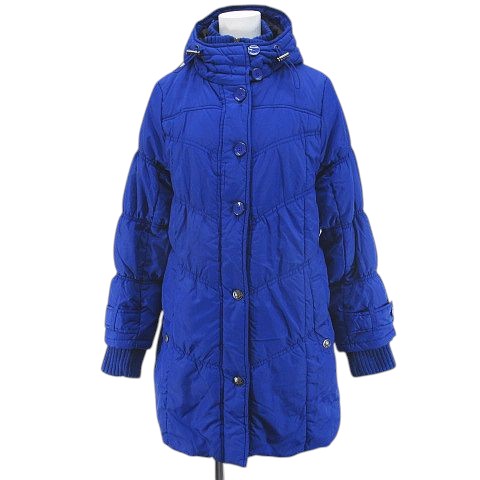 【中古】twenty one stage 中綿 ジャケット ミドル丈 M 青系 ブルー 無地 フード ジップアップ ボタン リブ 裏地 レディース 【ベクトル 古着】 251209表記サイズM バスト 79-87 身長 154−162実寸サ...