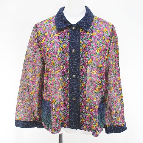 【中古】DRESS MAKER KOBE KOSHIN 康新 花柄 フラワー シャツジャケット 紫系 パープル シースルー 透け感 レディース 【ベクトル 古着】 251219実寸サイズ肩幅：37cm　身幅：52cm　着丈：53cm　袖丈：...