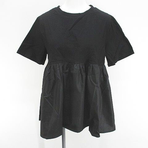 【中古】未使用品 ソルレ sorule 半袖 Tシャツ カットソー フレア F 黒系 ブラック ドッキング 切替 無地 タグ付 レディース 【ベクトル 古着】 260123表記サイズF実寸サイズ肩幅：39cm　身幅：47cm　着丈：61cm...