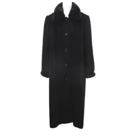【中古】ジャンニ セピカ Gianni Cepica ステンカラーコート ロング丈 9 黒系 ブラック ファー ボタン タック 裏地 日本製 レディース 【ベクトル 古着】 260206表記サイズ9実寸サイズ肩幅：40cm　身幅：52cm　...