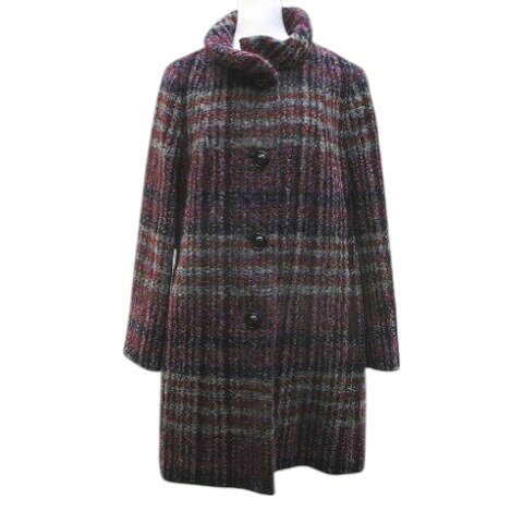 【中古】ベルバラール BELLEBALARD チェック柄 スタンドカラー コート ミドル丈 13 紫系 パープル ボタン 裏地 レディース 【ベクトル 古着】 260206表記サイズ13実寸サイズ肩幅：40cm　身幅：55cm　袖丈：60c...