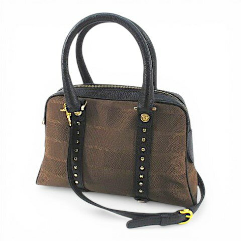 【中古】ヴェルサーチ ヴェルサーチェ VERSACE ハンドバッグ ショルダー 2WAY ジャガード織り スタッズ ブラウン 茶 キャンバス地 レザー レディース 【ベクトル 古着】 260309ブランドヴェルサーチ ヴェルサーチェ VER...