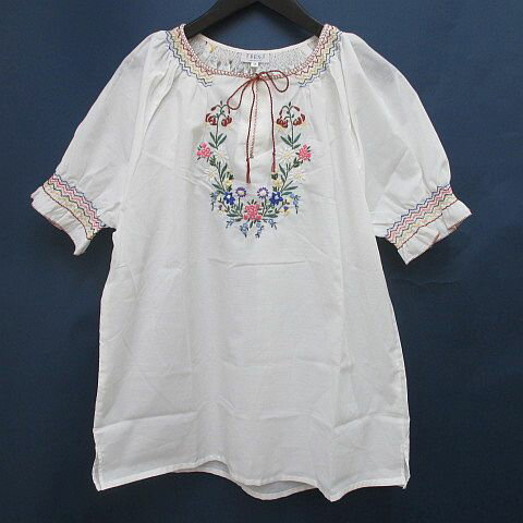 【中古】BEX Switzerland 東欧 ヴィンテージ 五分袖 シャツ ブラウス 38 白系 ホワイト フラワー 手刺繍 民族衣装 ハンガリー 透け感 レディース 【ベクトル 古着】 260521表記サイズ38実寸サイズ身幅：53cm　...
