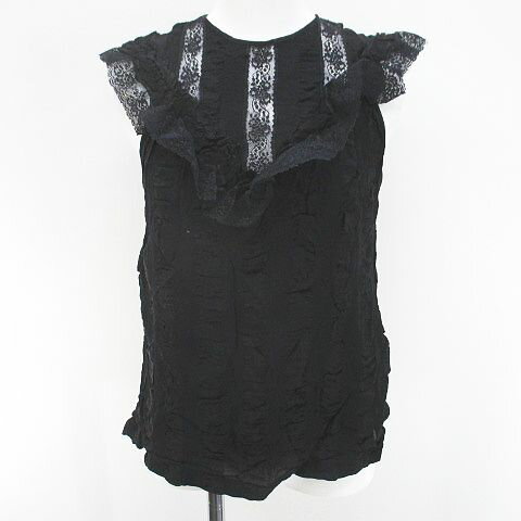 【中古】フィロソフィーディアルベルタフェレッティ PHILOSOPHY di ALBERTA FERRETTI ストライプ柄 ノースリーブ カットソー 黒系 ブラック イタリア製 レース 刺繍 シースルー 透け感 レディース 【ベクトル 古...