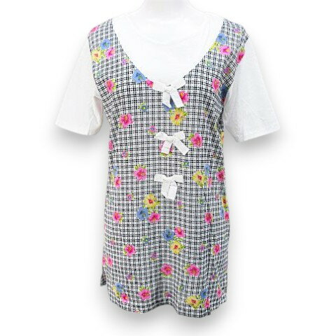 【中古】アンドール A.D.D.S. PER ANNDOLL チェック柄 半袖 Tシャツ 42 白系 ホワイト フラワー プリント リボン 日本製 レディース 【ベクトル 古着】 260522表記サイズ42実寸サイズ肩幅：40cm　身幅：4...