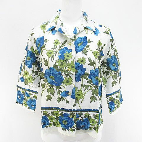 【中古】MAN TAILORED 花柄 フラワー 七分袖 シャツ ブラウス 12/32 白系 ホワイト アメリカ製 USA レディース 【ベクトル 古着】 260531表記サイズ12/32実寸サイズ肩幅：40cm　身幅：46cm　着丈：53...