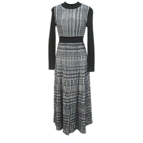 【中古】アンドクチュール And Couture 長袖 ニット ワンピース ロング丈 38 黒系 ブラック 総柄 リブ 切替 レディース 【ベクトル 古着】 260605表記サイズ38実寸サイズ肩幅：33cm　身幅：35cm　袖丈：60cm...