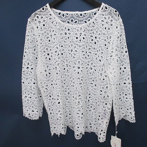 【中古】未使用品 KHADALAND 長袖 レース カットソー L 白系 ホワイト シースルー タグ付 レディース 【ベクトル 古着】 260630表記サイズL実寸サイズ肩幅：42cm　身幅：50cm　着丈：55cm　袖丈：45cm　　素材...