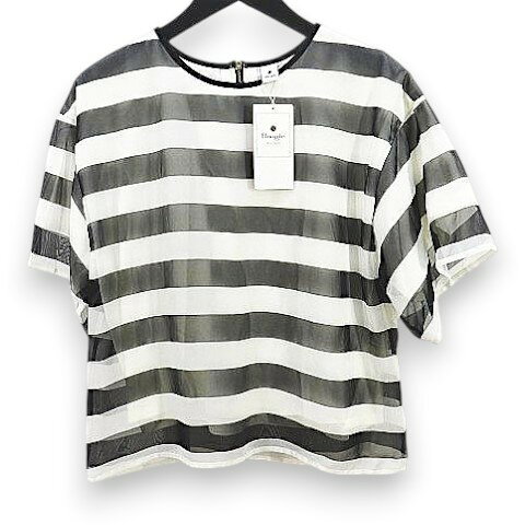 【中古】boogie 半袖 プルオーバー 38 白系 ホワイト ボーダー柄 シアー重ね着風 日本製 タグ付き レディース 【ベクトル 古着】 260702表記サイズ38実寸サイズ肩幅：50cm　身幅：46cm　着丈：53cm　袖丈：20cm...