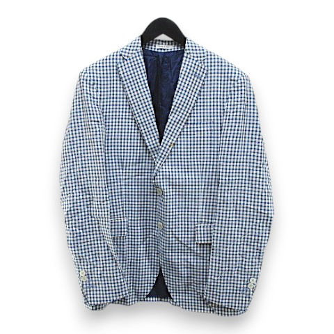 【中古】アンジェロ ナルデッリ ANGELO NARDELLI ギンガムチェック柄 コットン ジャケット 46 青系 ブルー テーラード ボタン 裏地 イタリア製 メンズ 【ベクトル 古着】 260718表記サイズ46実寸サイズ肩幅：43c...