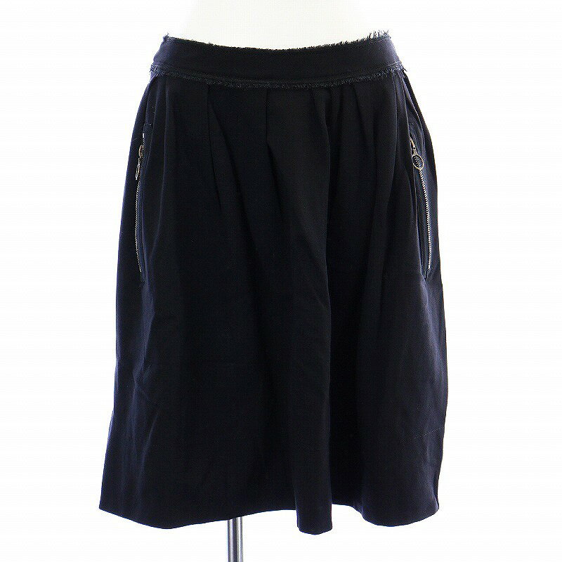 【中古】アドーア ボディドレッシング ADORE body dressing フレアスカート ひざ丈 タック サイドジップ フリンジ 36 S 黒 ブラック /UY22 ■MA レディース 【ベクトル 古着】 230407ブランドアドーア ...