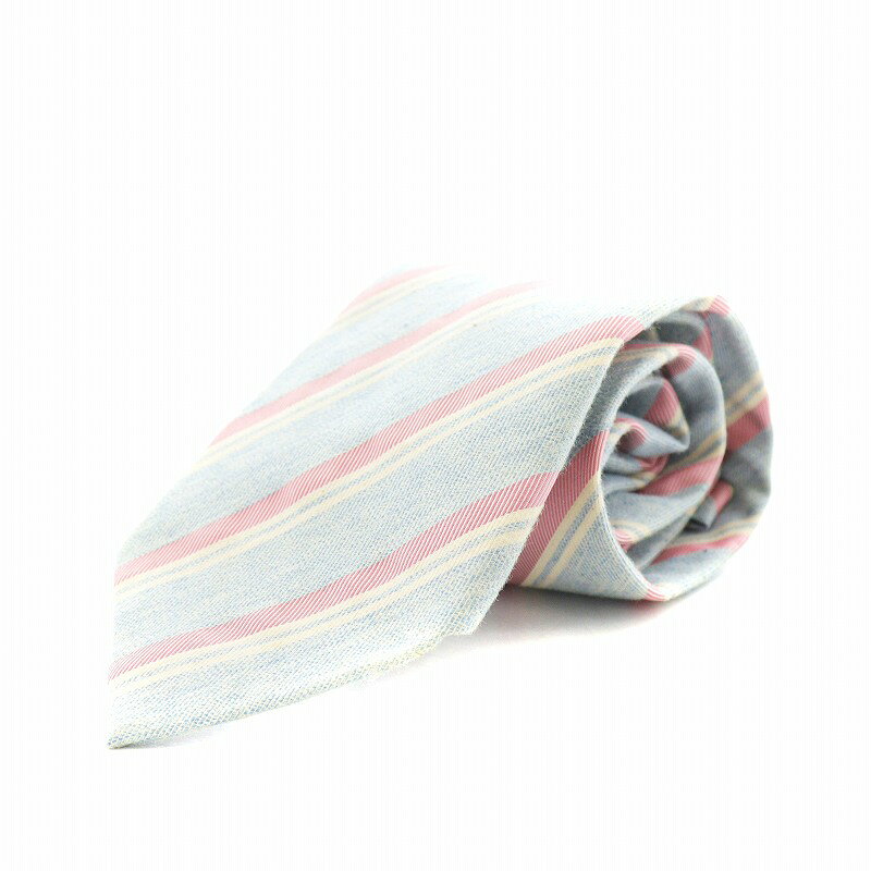 【中古】ルイジボレッリ LUIGI BORRELLI レギュラータイ ネクタイ レジメンタルストライプ柄 シルク混 絹 ピンク 青 ブルー /AN5 メンズ 【ベクトル 古着】 240912ブランドルイジボレッリ LUIGI BORRELL...