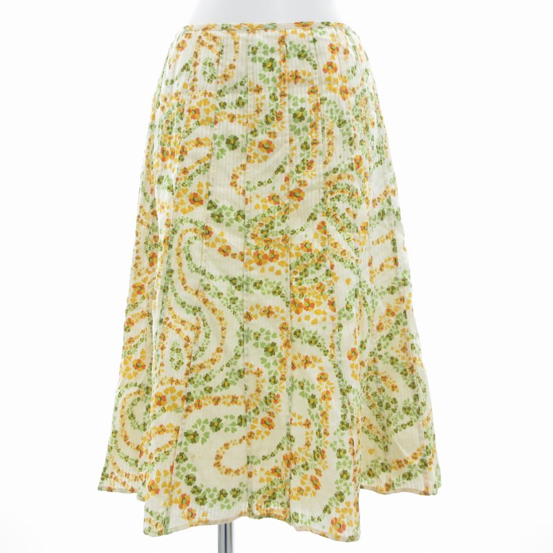 【中古】フィールドドリーム field/dream フレアスカート タック ひざ丈 花柄 W64 M 白 ホワイト オレンジ /SS 0929 レディース 【ベクトル 古着】 240928ブランドフィールドドリーム field/dream表...