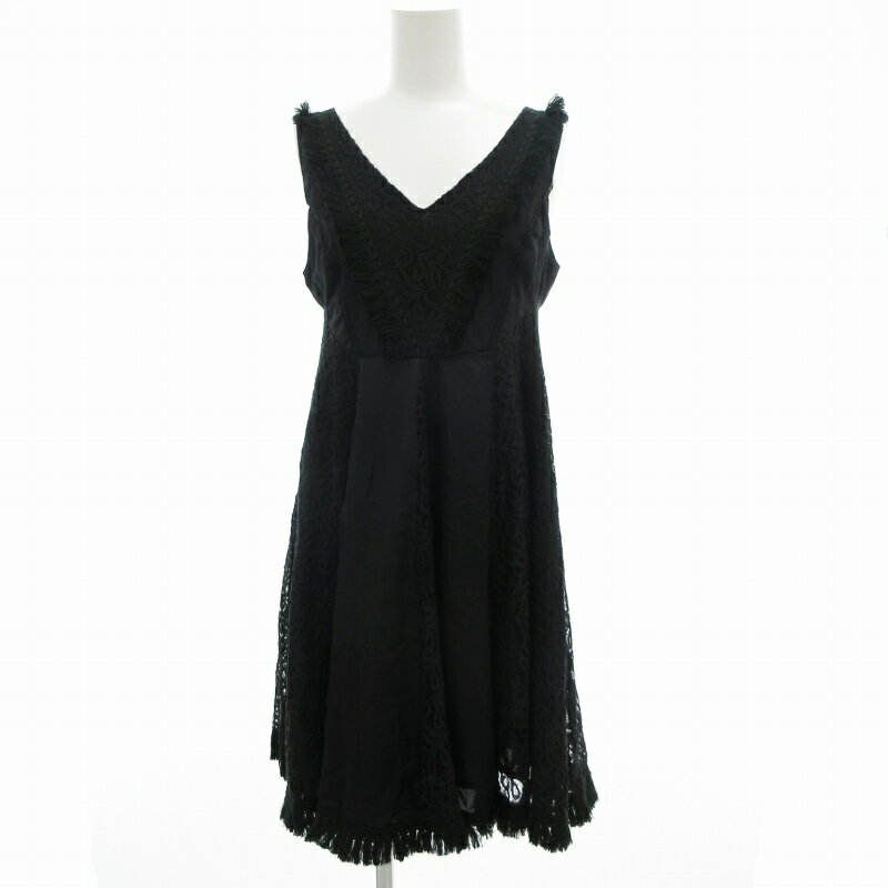 【中古】パンセ pense'e ノースリーブワンピース ひざ丈 レース切替 フリンジ 38 M 黒 ブラック /SS 0924 レディース 【ベクトル 古着】 240928ブランドパンセ pense'e表記サイズ38（M相当）実寸サイズ肩幅...