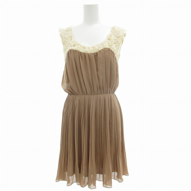 【中古】ミーア MIIA ノースリーブワンピース ドレス ひざ丈 ギャザー 切替 花装飾 F ベージュ /SS 0928 レディース 【ベクトル 古着】 240928ブランドミーア MIIA表記サイズFS実寸サイズ肩幅：約38cm　身幅：約...