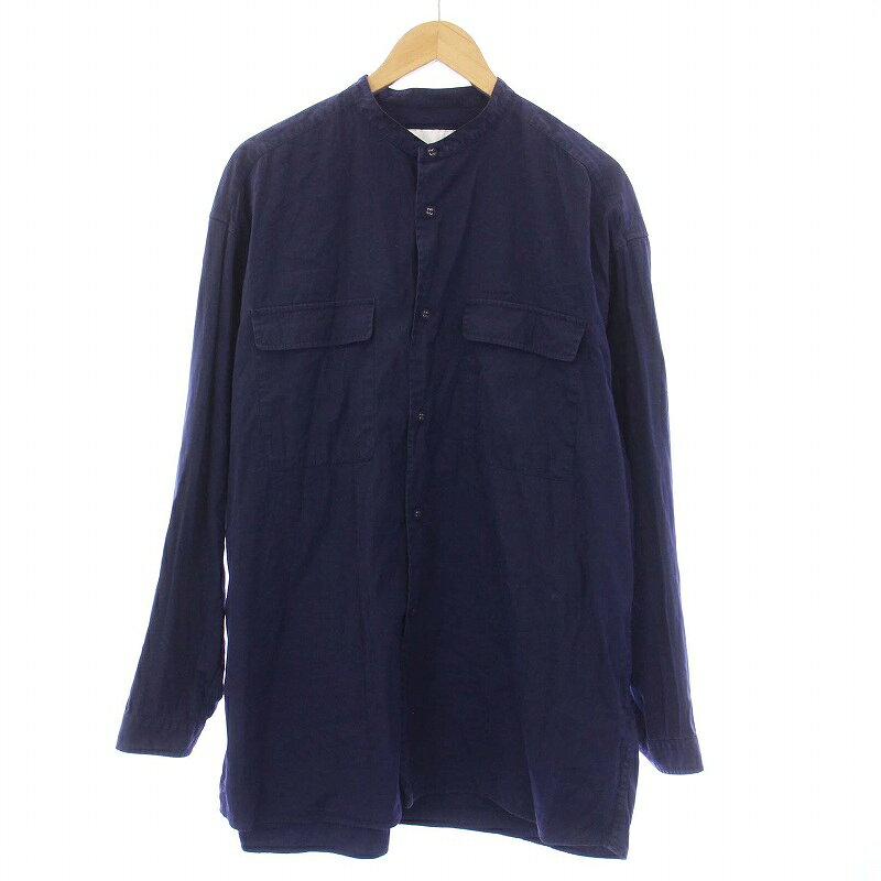 【中古】ホワイトマウンテニアリング White Mountaineering 22AW RW BAND COLLAR TYPEWRITER SHIRT バンドカラーシャツ 長袖 3 L 紺 ネイビー RW2273108 /KH メンズ 【ベ...