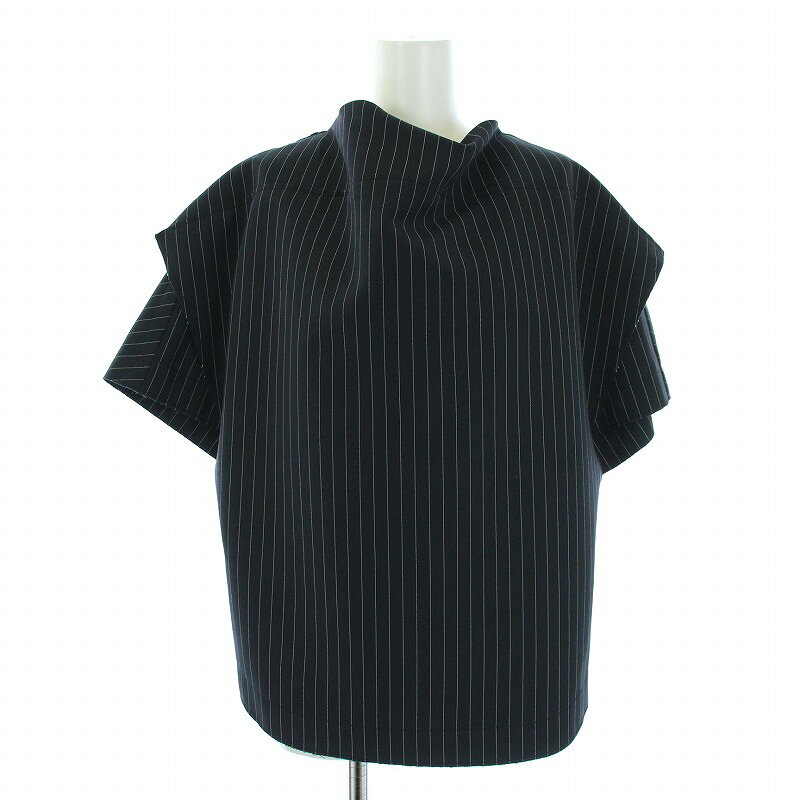 【中古】未使用品 ウェルダン WE11DONE 2022 NAVY COWL NECK TOP シャツ ブラウス ストライプ 半袖 S 紺 ネイビー /DK ■GY21 ■PN レディース 【ベクトル 古着】 250416表記サイズS実寸サ...
