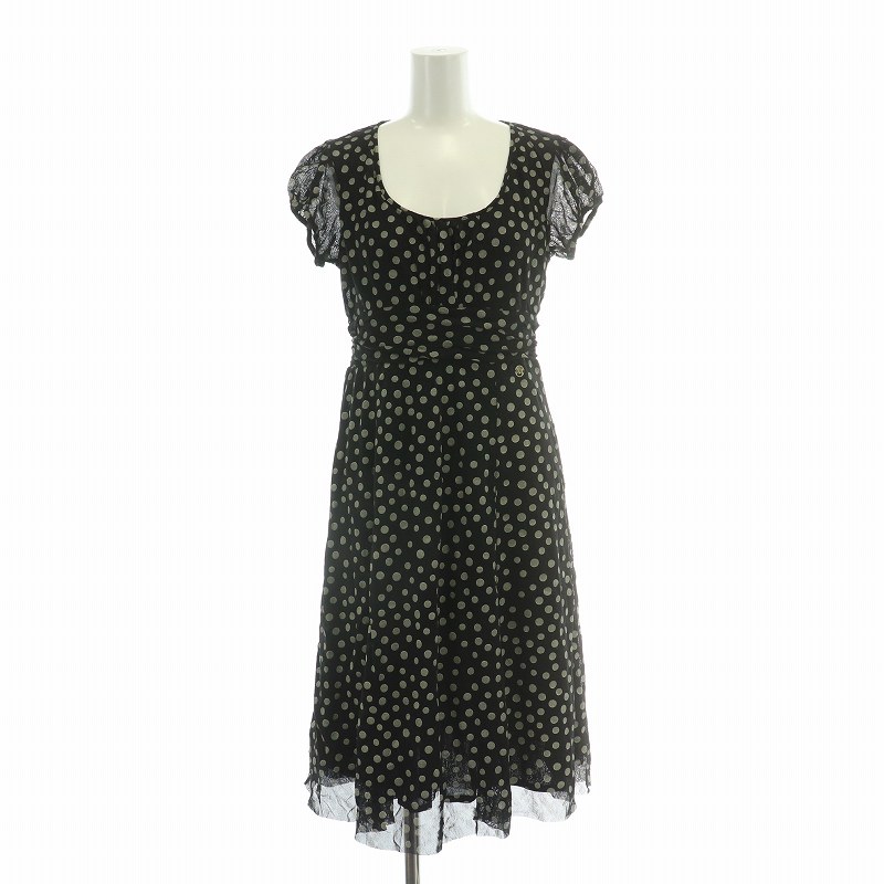【中古】マレーラ MARELLA フレアワンピース ミモレ ロング 半袖 Uネック ストレッチ ドット柄 L 黒 ブラック /BB レディース 【ベクトル 古着】 250330ブランドマレーラ MARELLA表記サイズL実寸サイズ肩幅：約3...