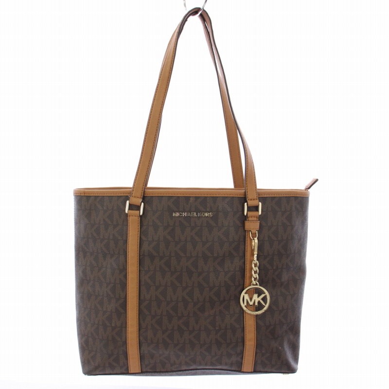 【中古】マイケルマイケルコース Michael michael kors ショルダーバッグ トートバッグ 総柄 A4 チャーム付き 茶 35F7GD4T2B /TK レディース 【ベクトル 古着】 250509ブランドマイケルマイケルコース...