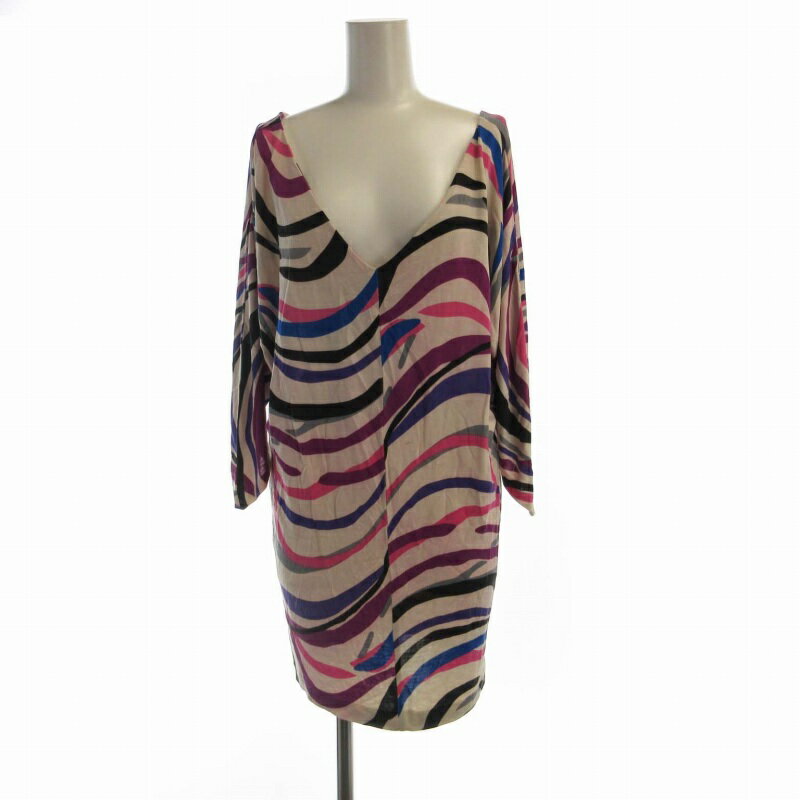 【中古】ダイアンフォンファステンバーグ DIANE von FURSTENBERG カットソー チュニック ドルマンスリーブ 総柄 ビックシルエット 五分袖 4 マルチカラー /RO レディース 【ベクトル 古着】 250523ブランドダイ...