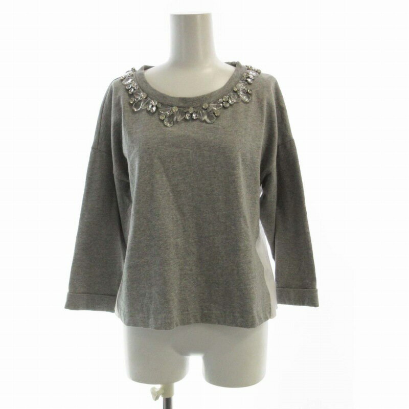 【中古】ダイアグラム グレースコンチネンタル Diagram GRACE CONTINENTAL カットソー ビジュー装飾 切替 七分袖 36 グレー 白 ホワイト 35142083 /RO レディース 【ベクトル 古着】 250529ブラ...