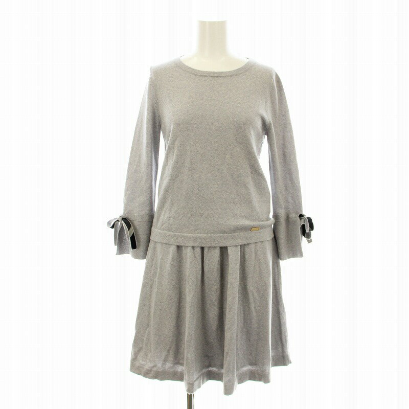 【中古】ブルーレーベルクレストブリッジ BLUE LABEL CRESTBRIDGE セットアップ 上下 ニット 七分袖 クルーネック フレアスカート ミニ ウール 36 ブルーグレー 55J02-676-07 /KU レディース 【ベクト...