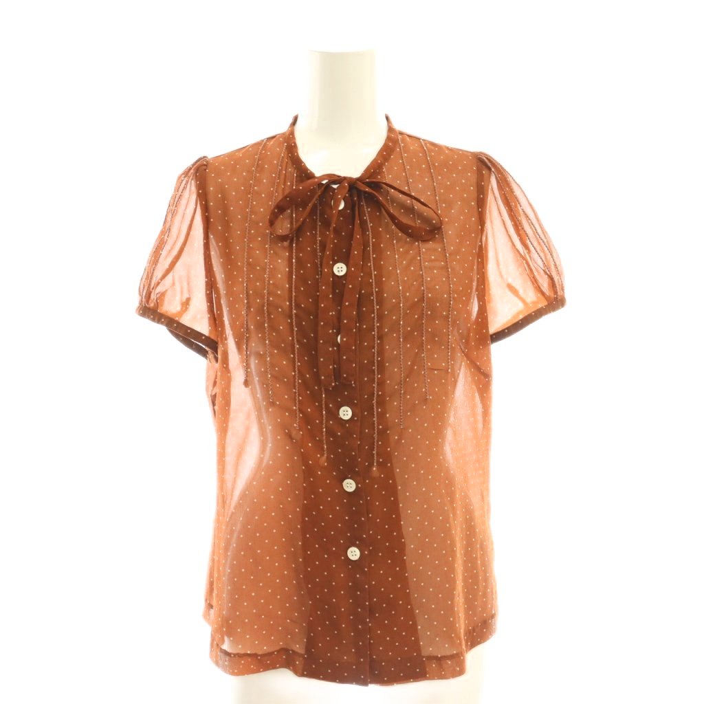 【中古】マチコジント ロンドン machiko jinto london シャツ ブラウス ドット シアー ボウタイ 38 茶 白 /CX ■OS レディース 【ベクトル 古着】 250804表記サイズ38実寸サイズ肩幅：31cm　身幅：4...