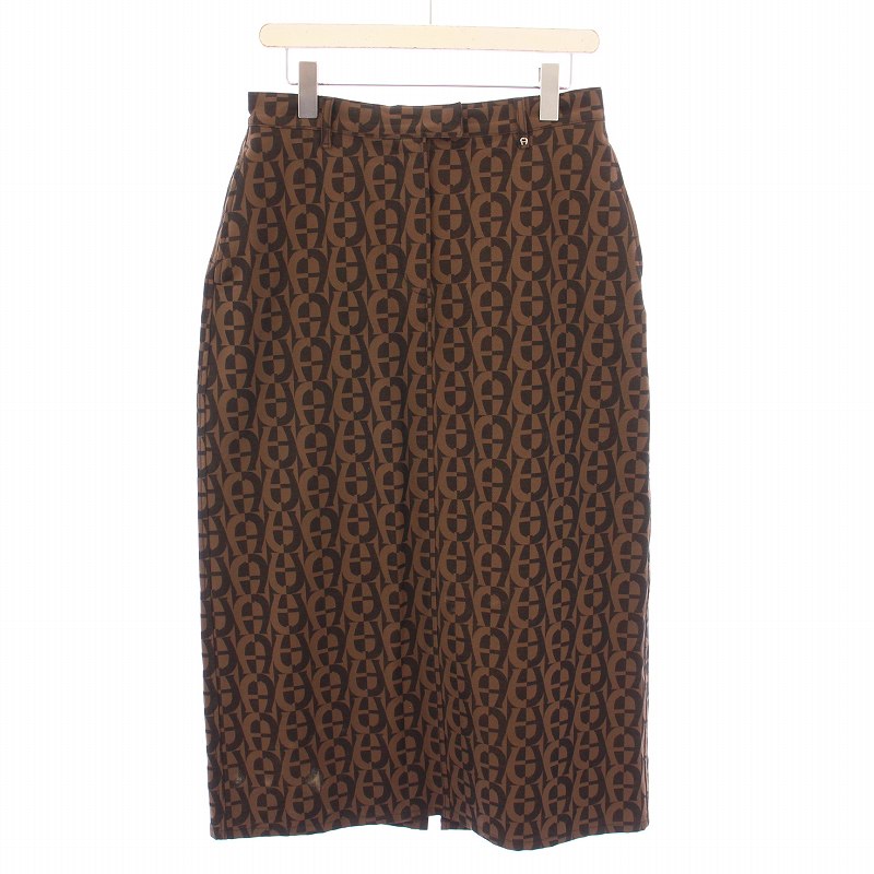 【中古】アイグナー AIGNER タイトスカート ミモレ ロング ジップフライ ストレッチ スリット 総柄 I44 茶 ブラウン /BB レディース 【ベクトル 古着】 250812ブランドアイグナー AIGNER表記サイズI44実寸サイズ...