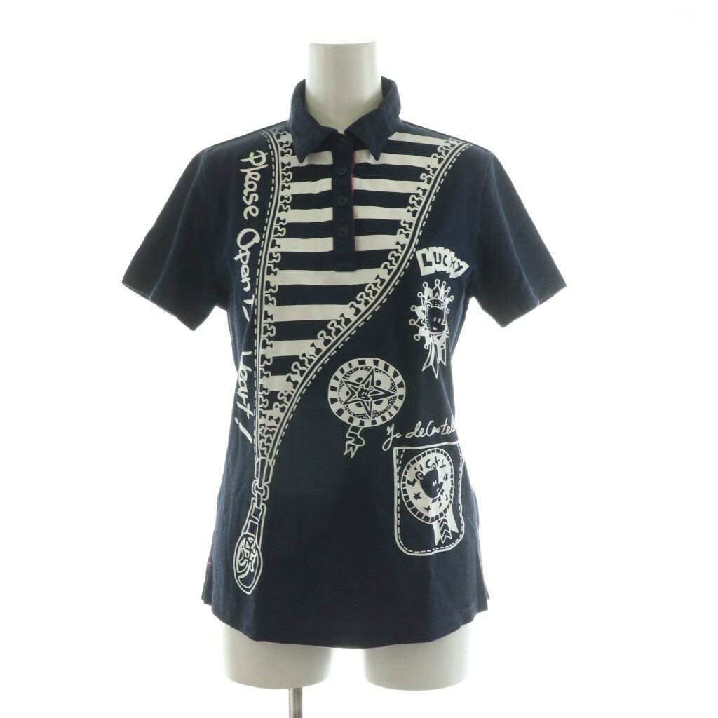 【中古】カステルバジャック CASTELBAJAC ポロシャツ 半袖 プリント 40 ネイビー 24170-203 /NQ レディース 【ベクトル 古着】 250821ブランドカステルバジャック CASTELBAJAC表記サイズ40実寸サイ...