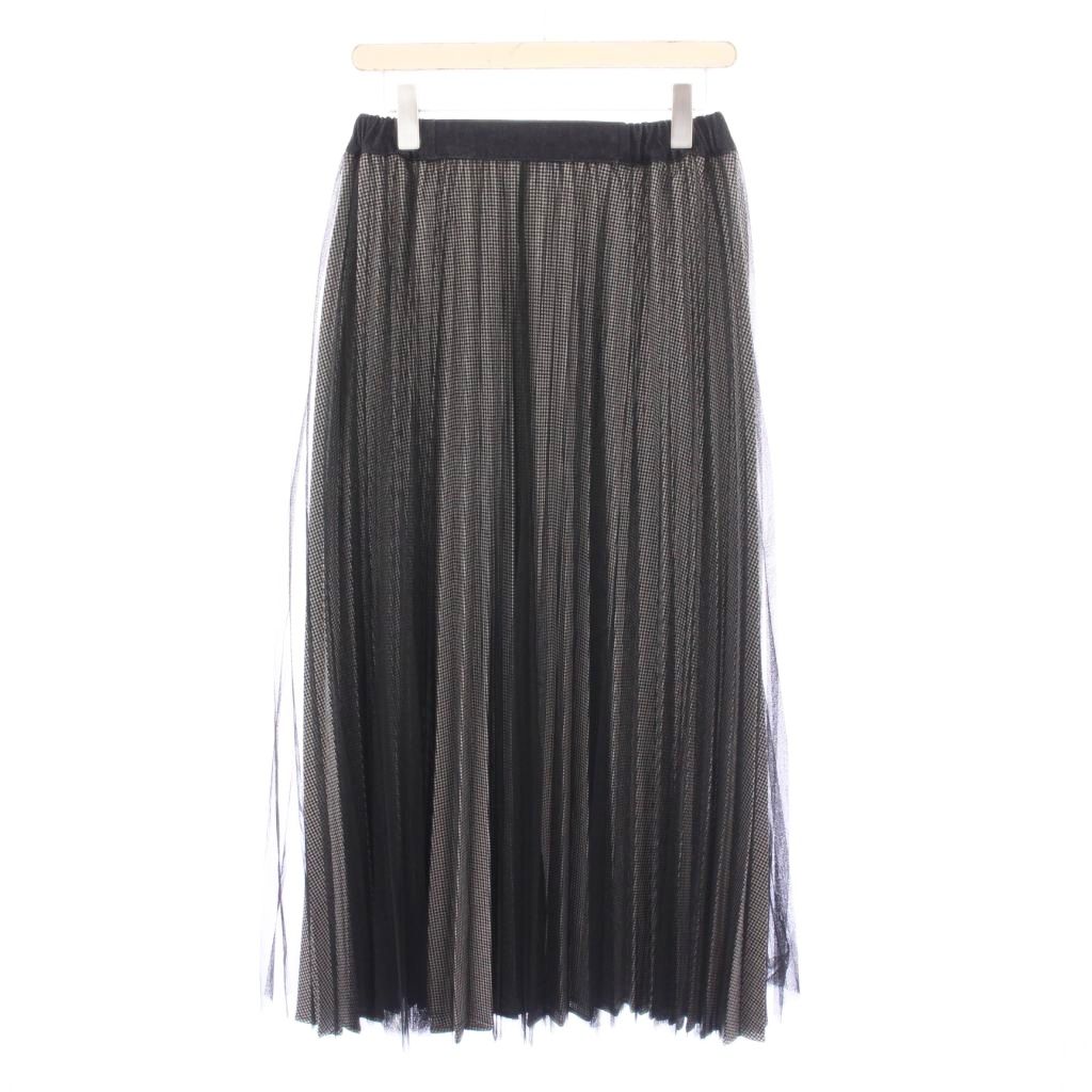 【中古】スミスタイル SUM1 STYLE チュールスカート フレア イージー マキシ ロング シアー シースルー 千鳥格子 F 黒 ブラック /BB レディース 【ベクトル 古着】 250818表記サイズFREE実寸サイズウエスト：約60...