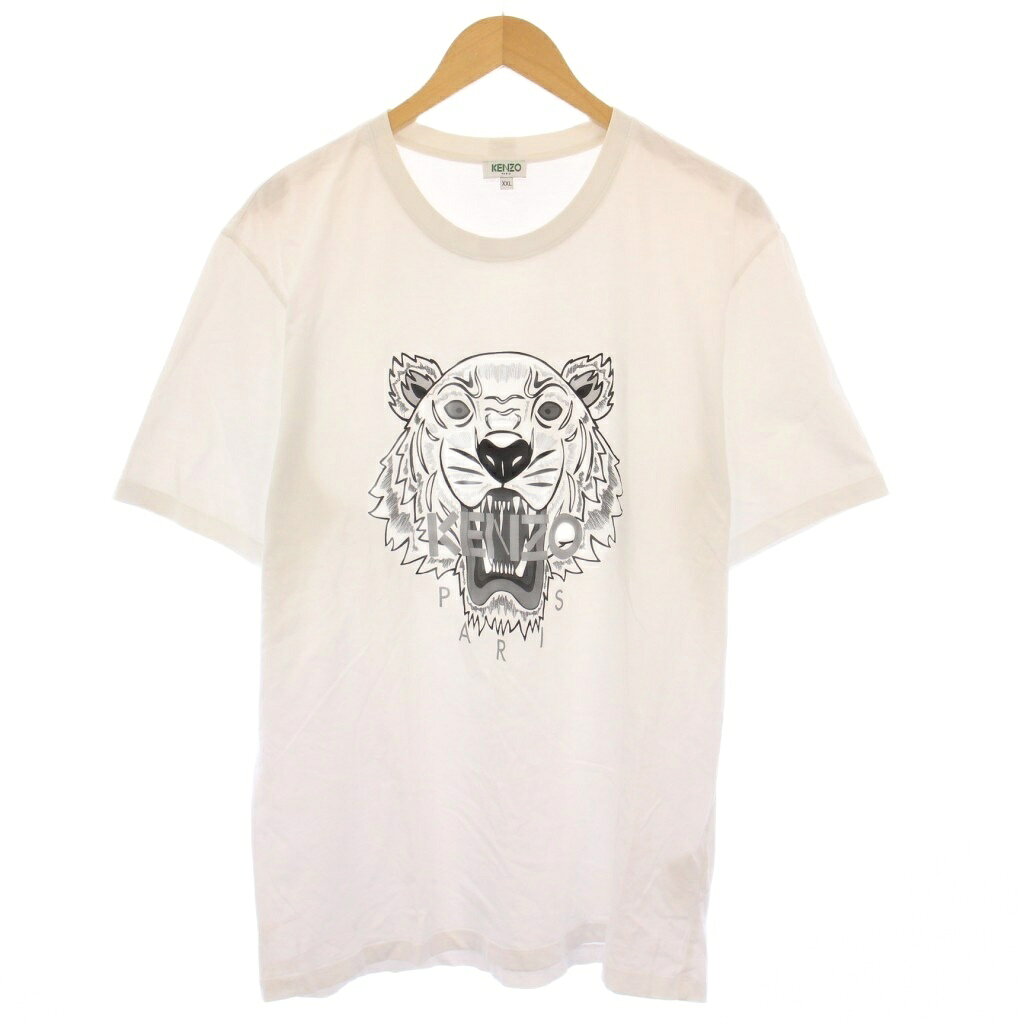 【中古】ケンゾー KENZO Large Tiger Head Short Sleeve ラージタイガーハードショートスリーブ Tシャツ 半袖 クルーネック ロゴ プリント ストレッチ XXL 白 ホワイト F855TS0504Y1 /BB...