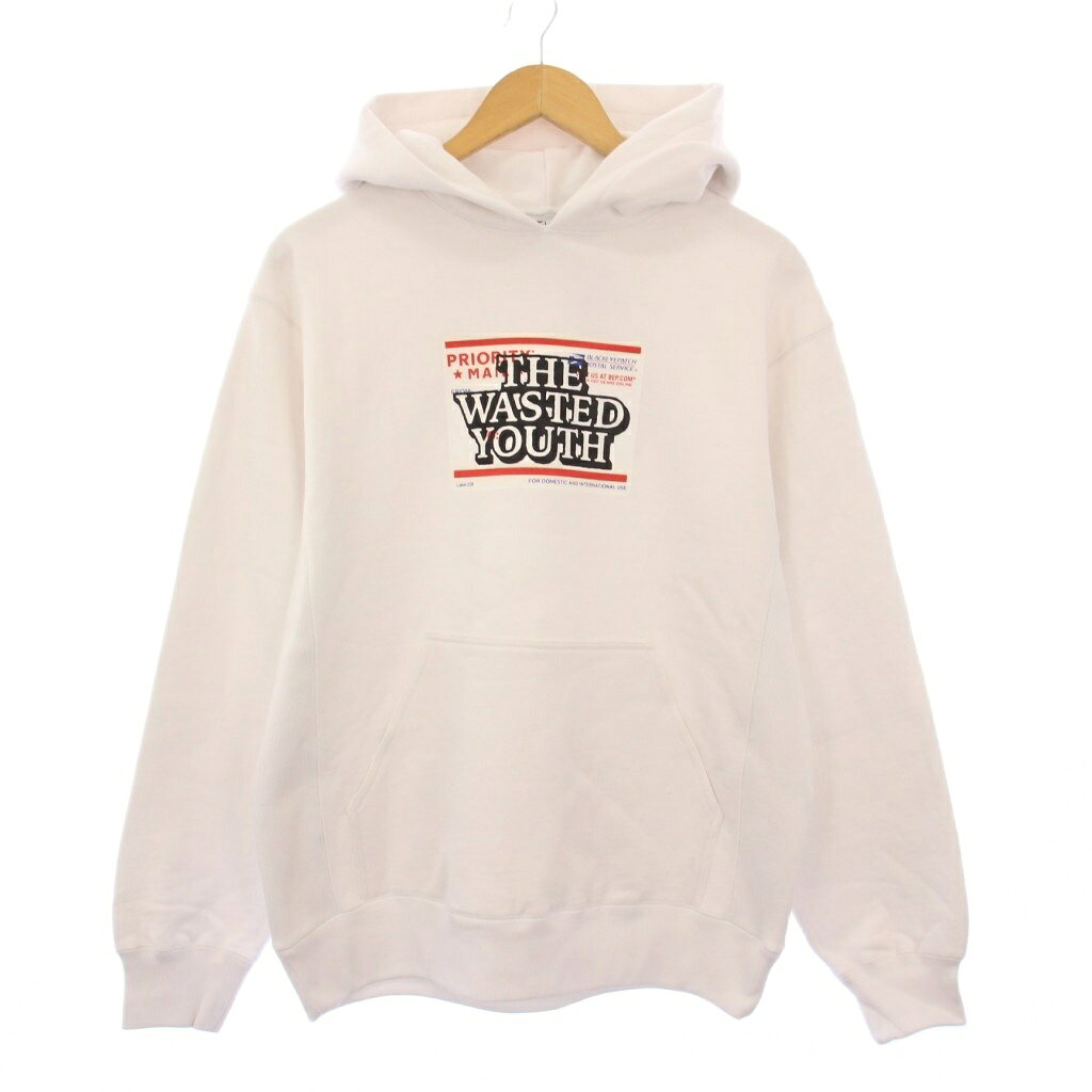 【中古】未使用品 ブラックアイパッチ THE BLACK EYE PATCH Wasted Youth PRIORITY LABEL HOODIE パーカー スウェット プルオーバー 長袖 裏起毛 M 白 /KH メンズ 【ベクトル 古着】...
