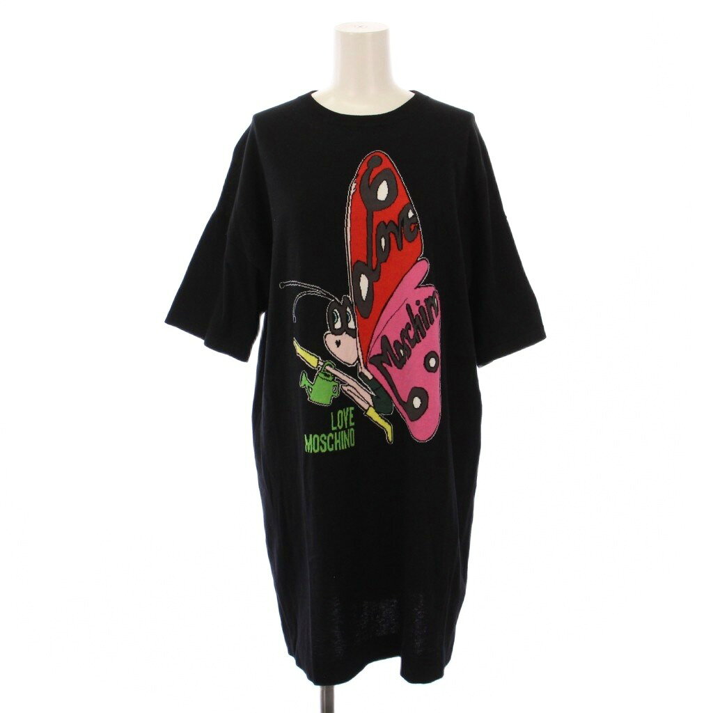 【中古】ラブモスキーノ LOVE MOSCHINO SHORT DRESSES ニット ワンピース ミニ丈 半袖 クルーネック I42 黒 /BM レディース 【ベクトル 古着】 250903ブランドラブモスキーノ LOVE MOSCHIN...