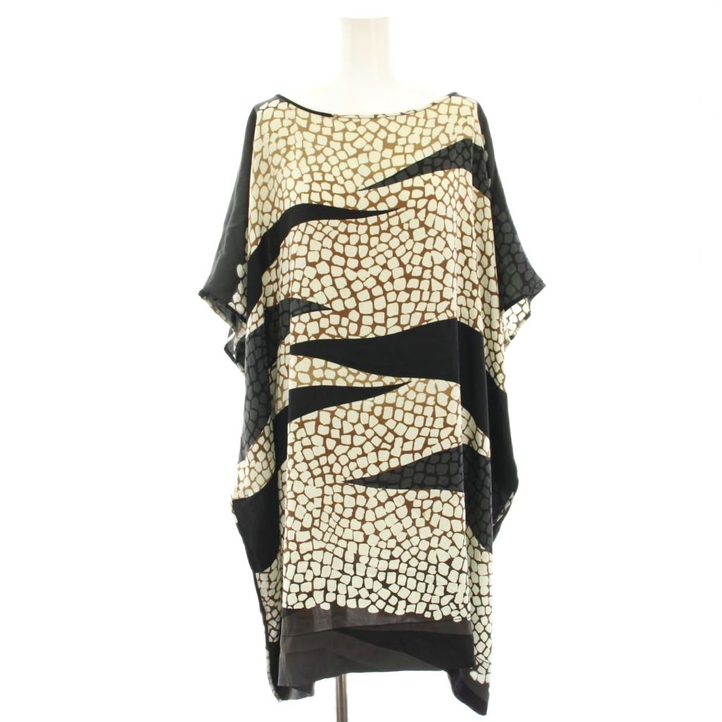 【中古】ダイアンフォンファステンバーグ DIANE von FURSTENBERG チュニック ワンピース ミニ 総柄 絹 シルク 半袖 シアー 変形 P 茶 ブラウン 黒 ブラック D5243306O13X /HN レディース 【ベクトル...