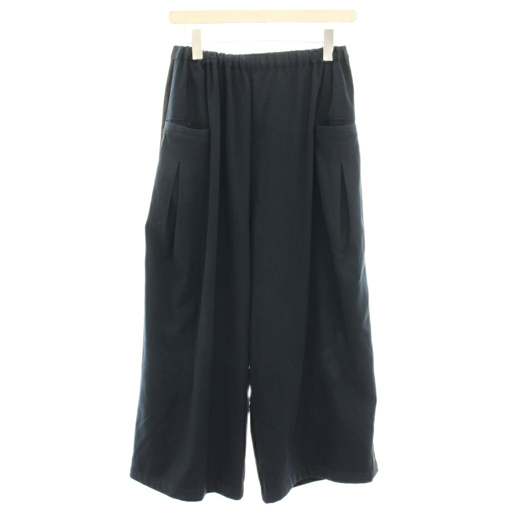 【中古】パルクアン Parc.1 ワイドパンツ イージー サイドポケット 1 紺 ネイビー 黒 ブラック /HN レディース 【ベクトル 古着】 251226表記サイズ1実寸サイズウエスト：62cm　もも幅：41cm　裾幅：30cm　股上：...