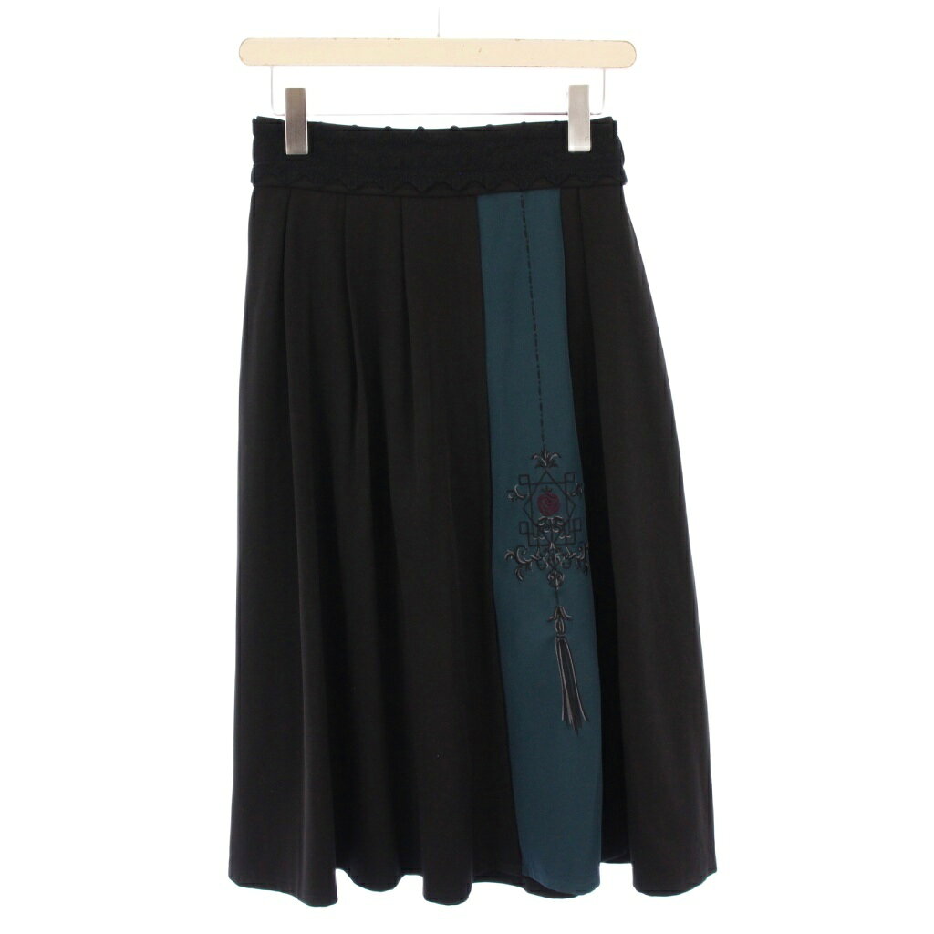 【中古】アクシーズファム axes femme チャイナ風刺繍スカート フレア ミモレ ロング 切替 レース F 黒 ブラック 青 ブルー CI285X75 /BB レディース 【ベクトル 古着】 251029ブランドアクシーズファム ax...