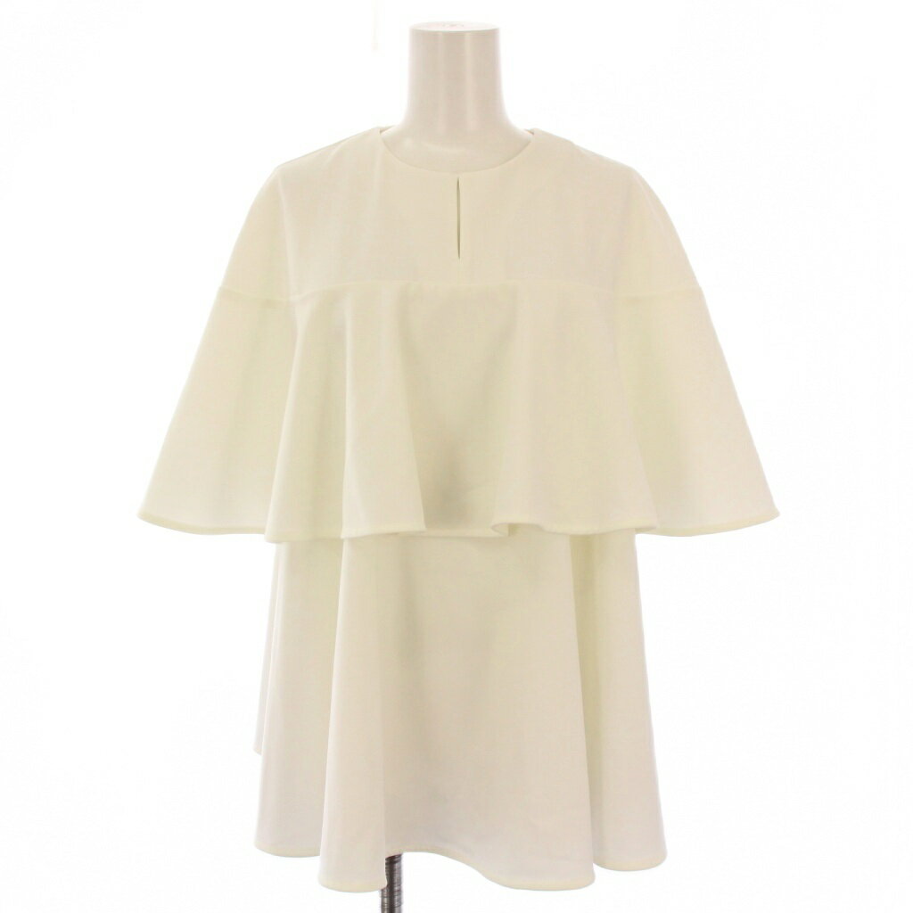 【中古】ヨリ yori キーネックフリルブラウス シャツ プルオーバー フレンチスリーブ 半袖 クルーネック ストレッチ ワンカラー 36 白 ホワイト YR21-23067SM-2 /BB レディース 【ベクトル 古着】 251117ブラ...